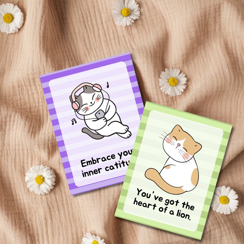 Positive Affirmation Cards Cute Cat Printable for Children, Quotes Back ...