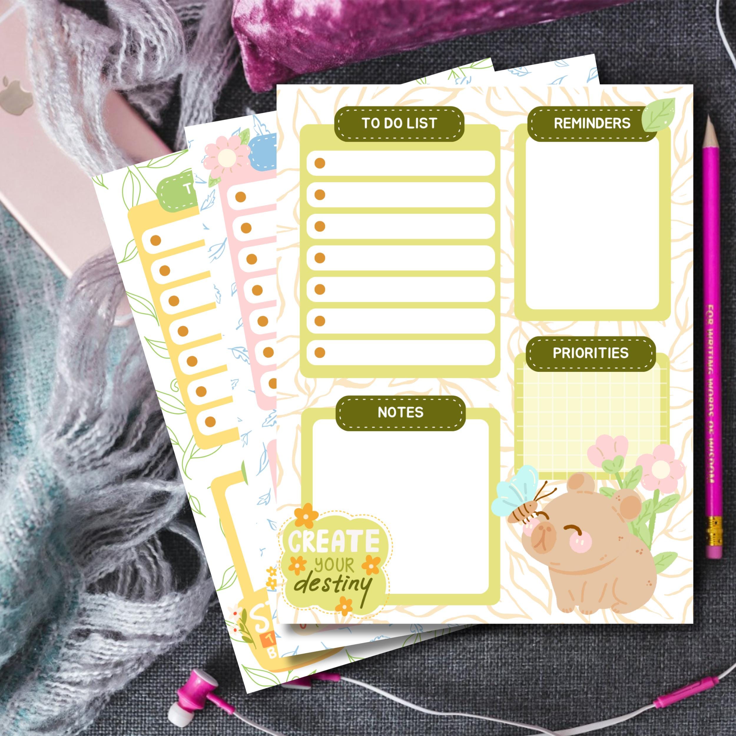 Capybara Planner, Printable Notepad, Kawaii Memo, Daily to Do List ...