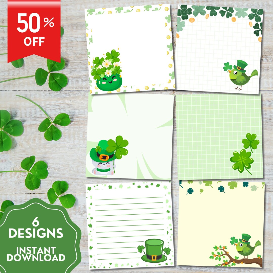 St. Patricks Day Notepad, Printable Notepad, Cute Stationery , Kawaii ...