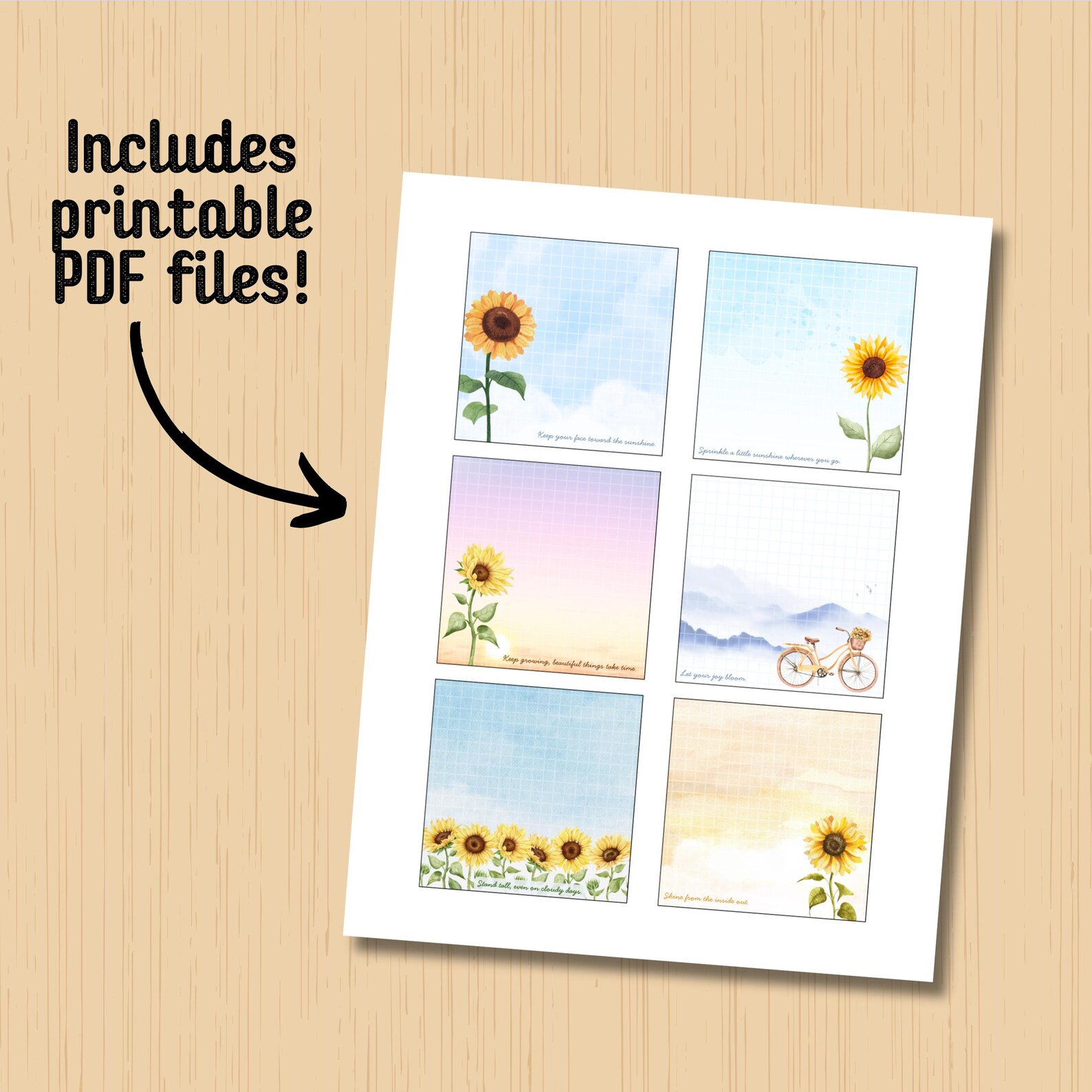 Sunflower Notepad, Printable Notepad, Sunflower Print, Cute Stationery ...