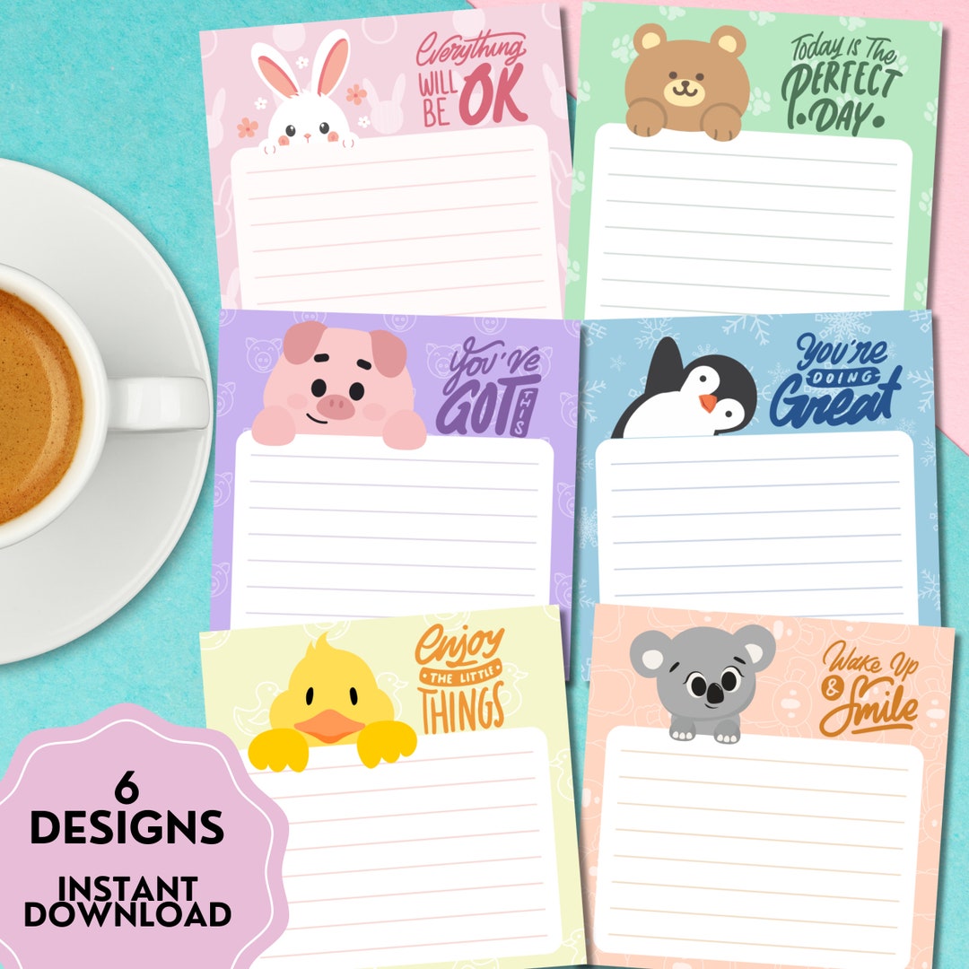 Peeking Cute Animals Printable Memo Pad , Positive Affirmation ...