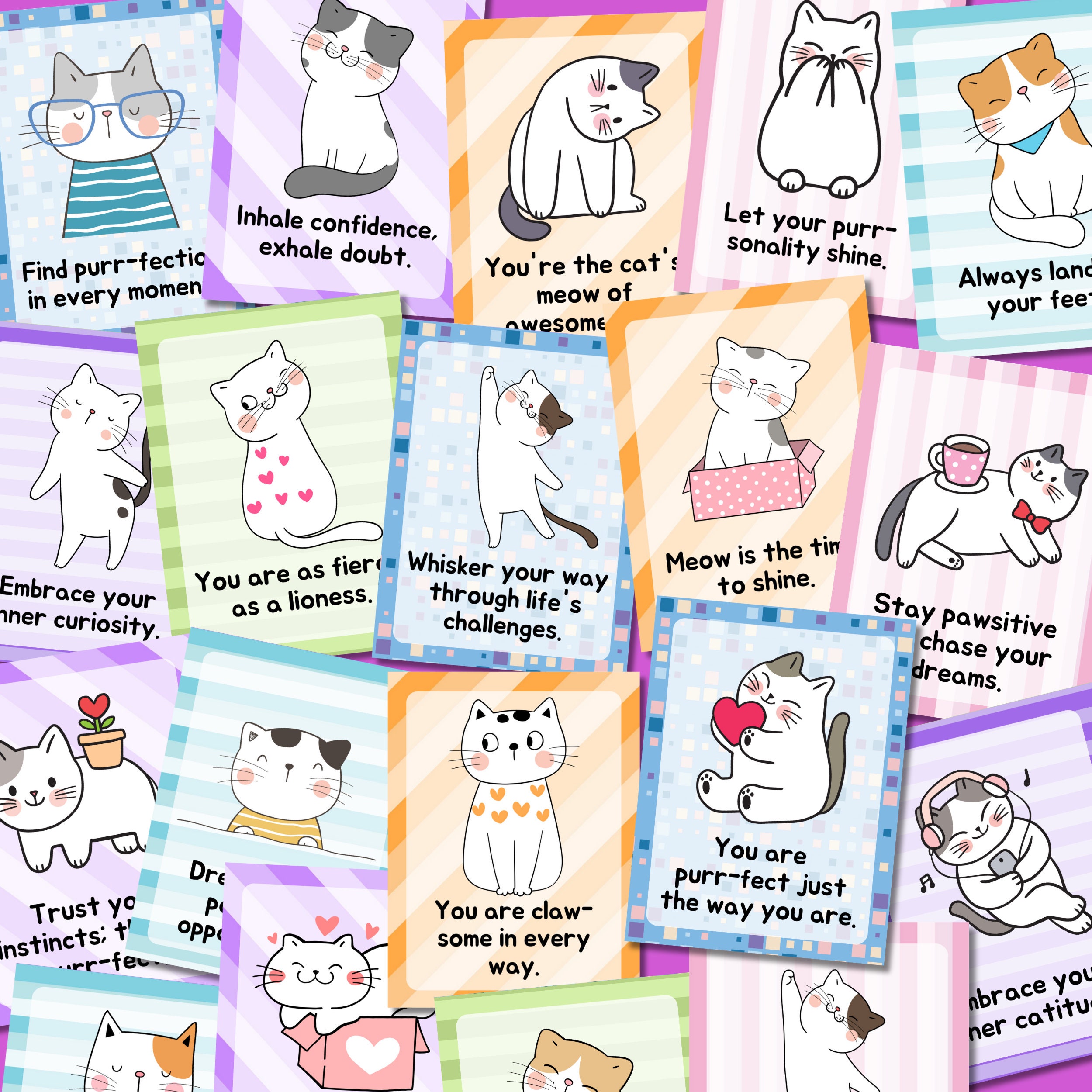 Positive Affirmation Cards Cute Cat Printable for Children, Quotes Back ...
