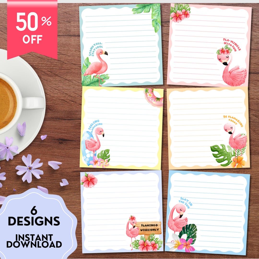 Flamingo Notepad, Printable Notepad, Kawaii Memo, Cute Stationery ...