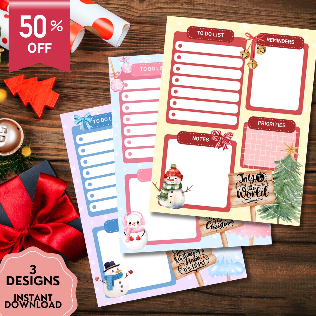Christmas Printable Notepad, Kawaii Memo Pad, Christmas Planner ...