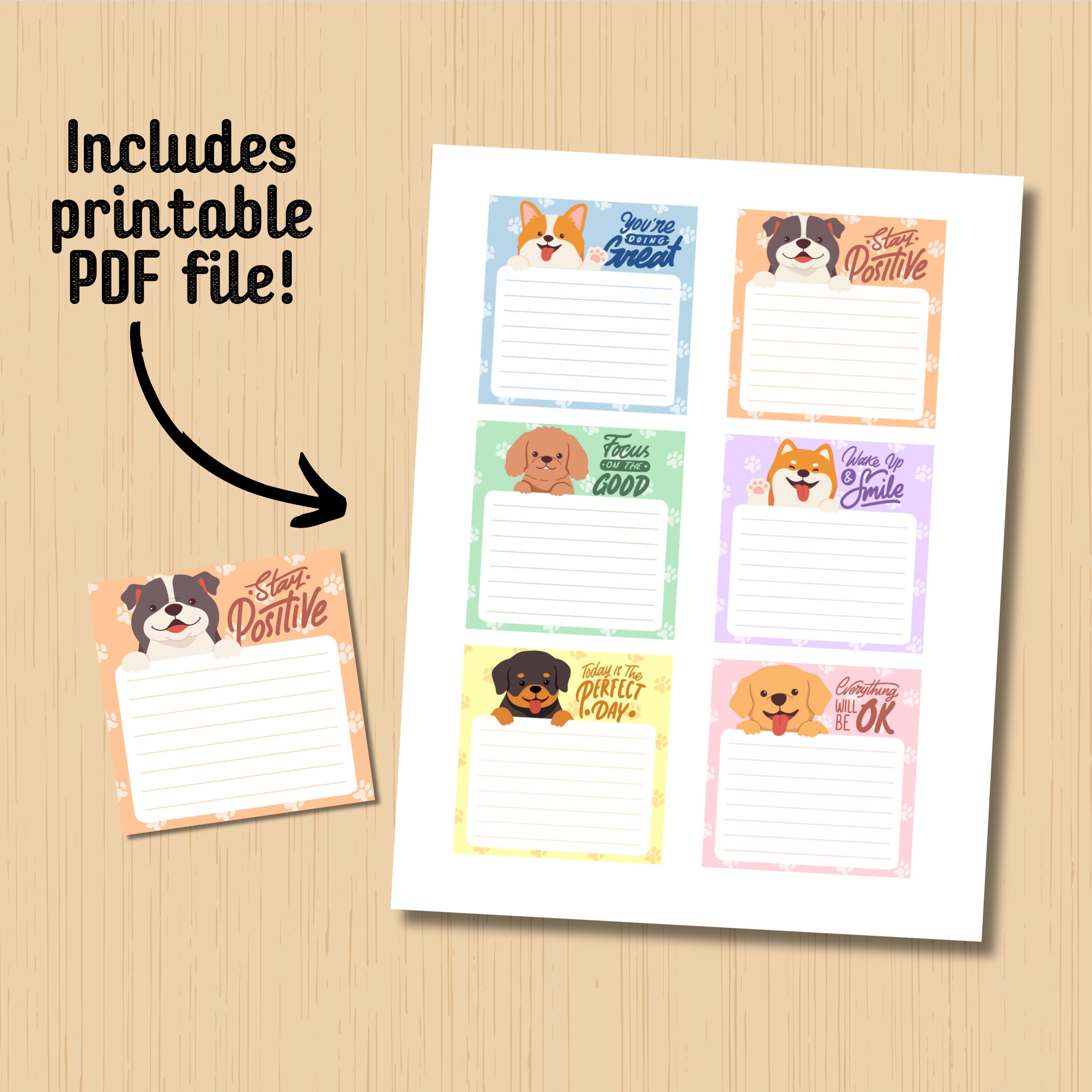 Dog Printable Memo Pad, Peeking Dog Positive Affirmation Printable ...