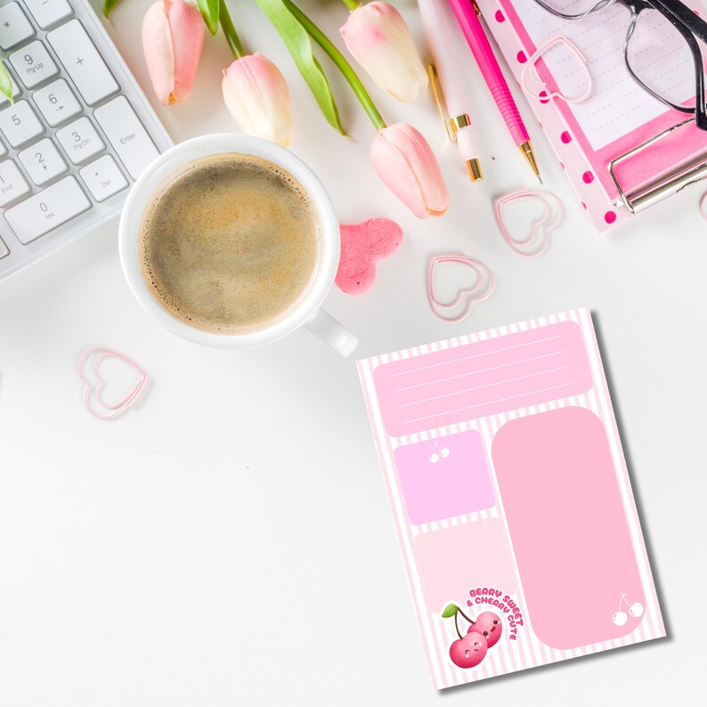 Cherry Notepad, Cherry Design, Cherry Print, Positive Printable Notepad ...