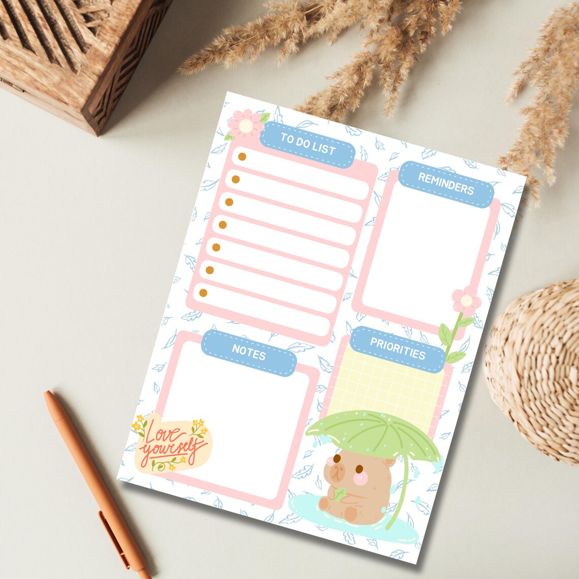 Capybara Planner, Printable Notepad, Kawaii Memo, Daily to Do List ...