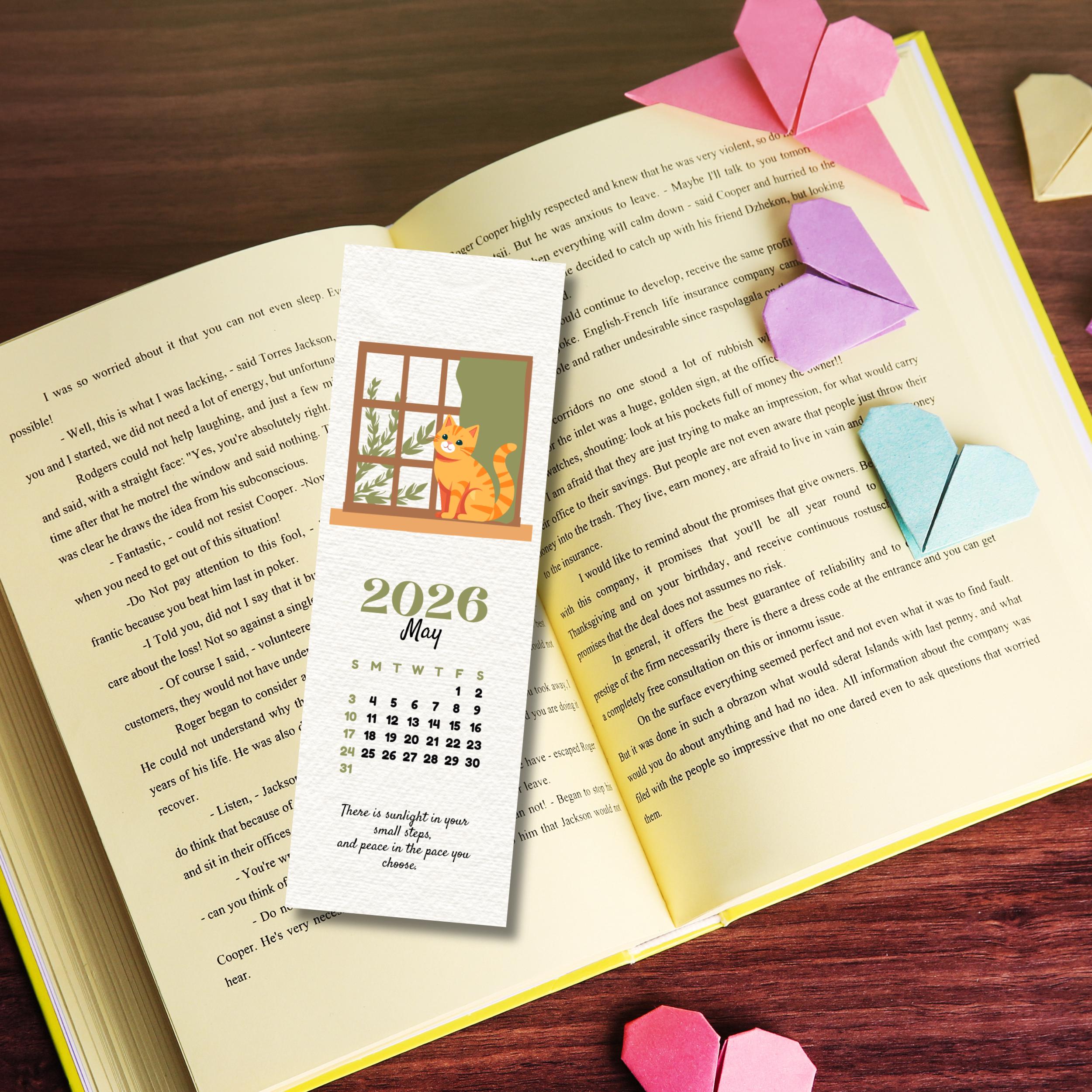 Cozy Cat Calendar Bookmark, Printable Bookmarks, Digital Bookmarks ...