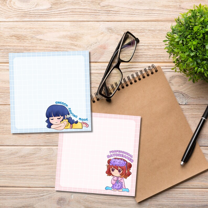 Cozy Girl Printable Notepad, Chibi Memo Pad, Cute Girl Notepad ...