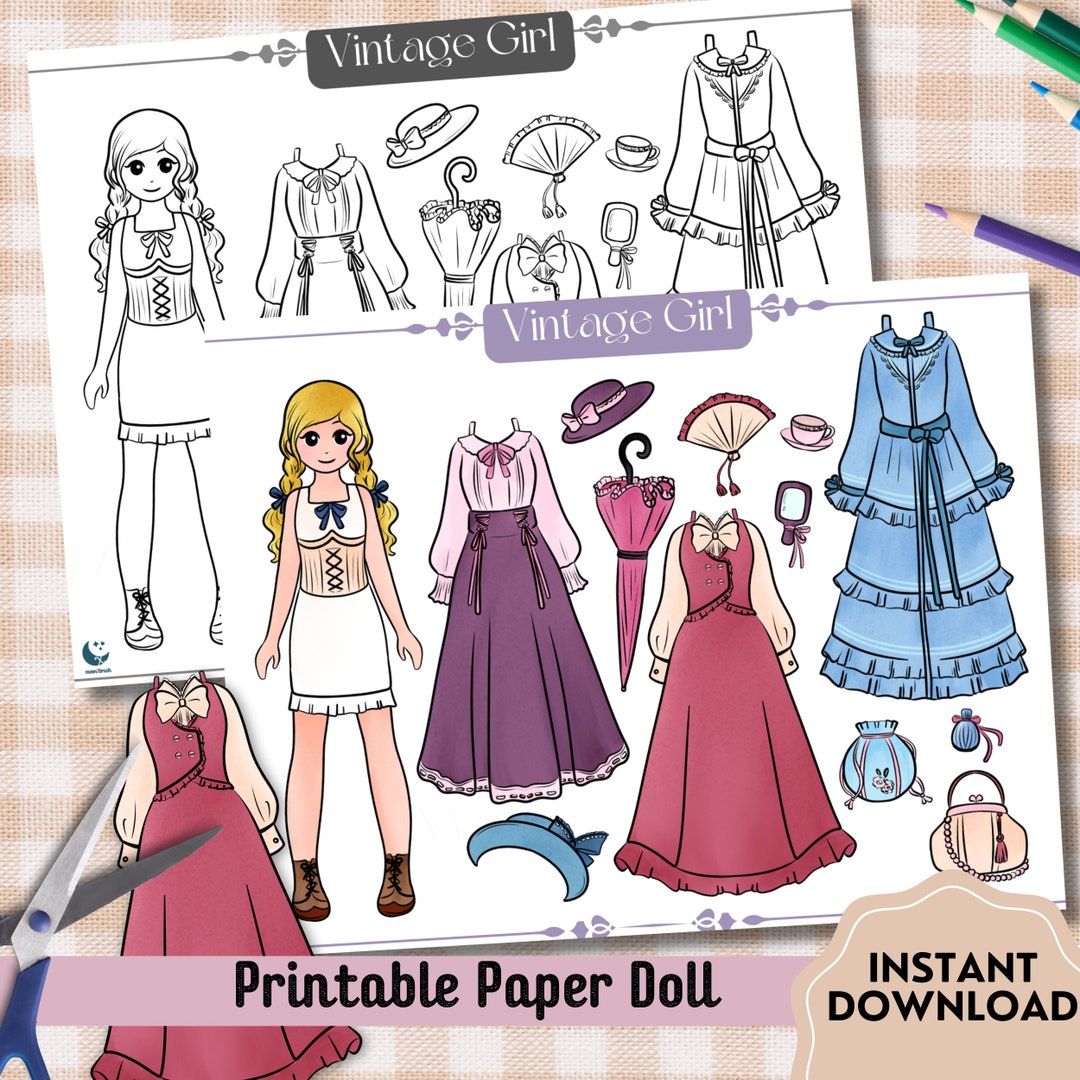 Paper Doll Printable Vintage Girl Coloring Pages, Cute Paper Doll ...