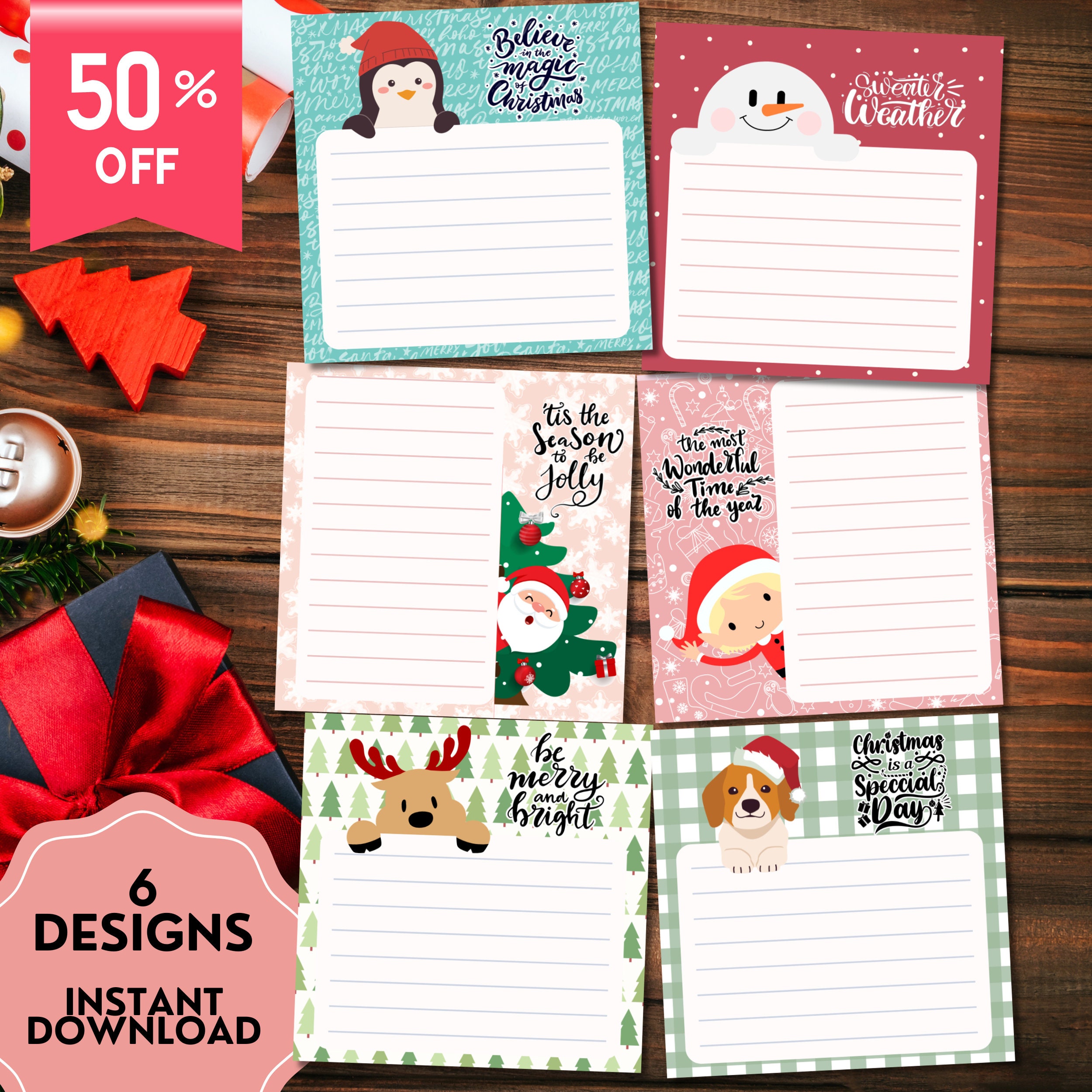Christmas Notepad,printable Notepad, Cute Stationery, Kawaii Memo ...