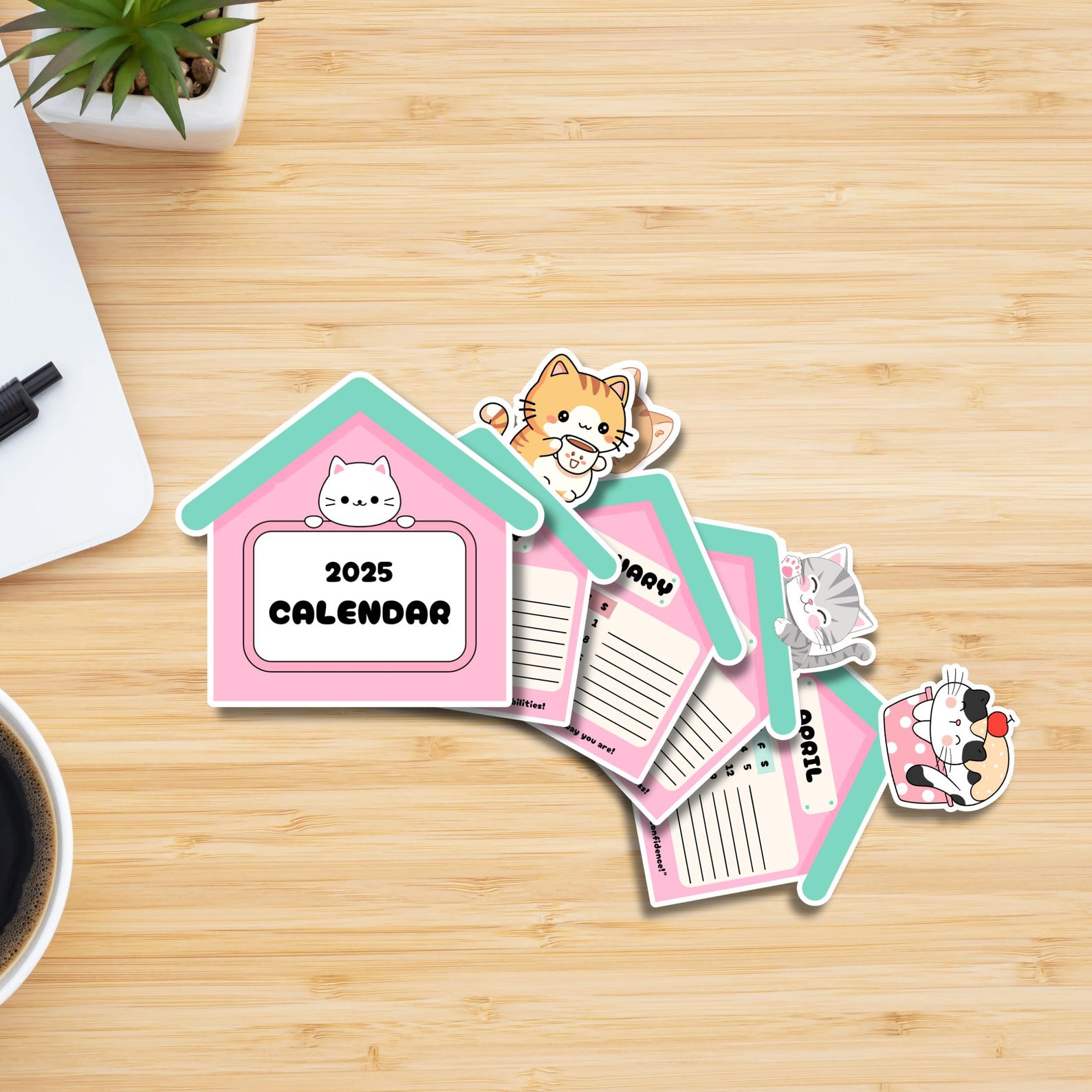 Cat Calendar, Kawaii Cat Calendar, Printable Calendar, Cute Calendar ...