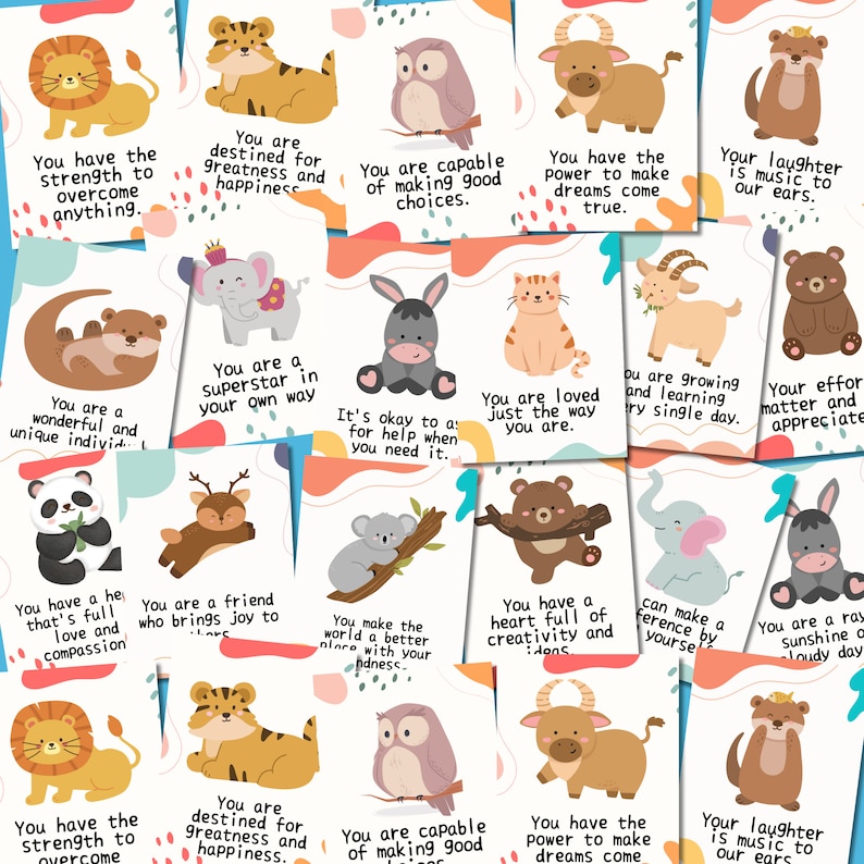 Positive Affirmation Card, Children Affirmation Card, Cute Animals ...