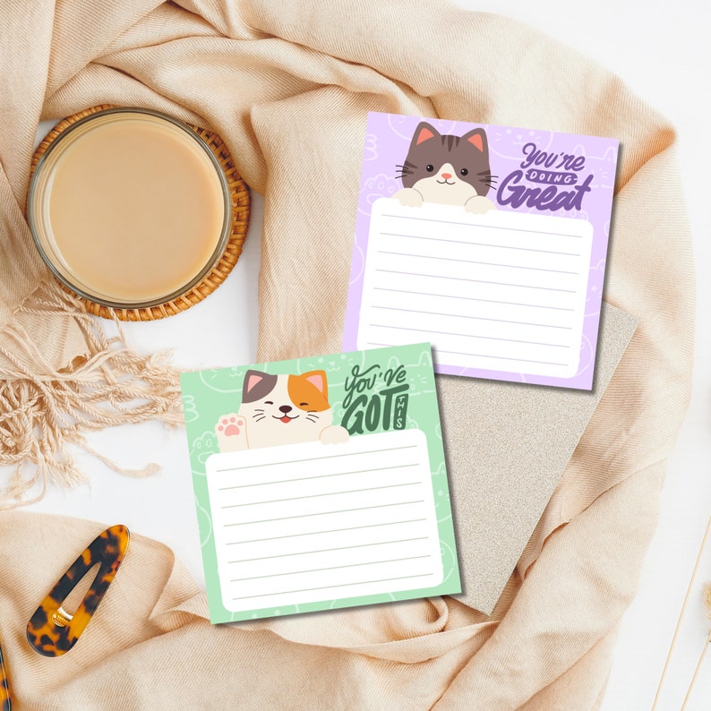 Peeking Cat Printable Memo Pad , Positive Affirmation Printable Notepad ...