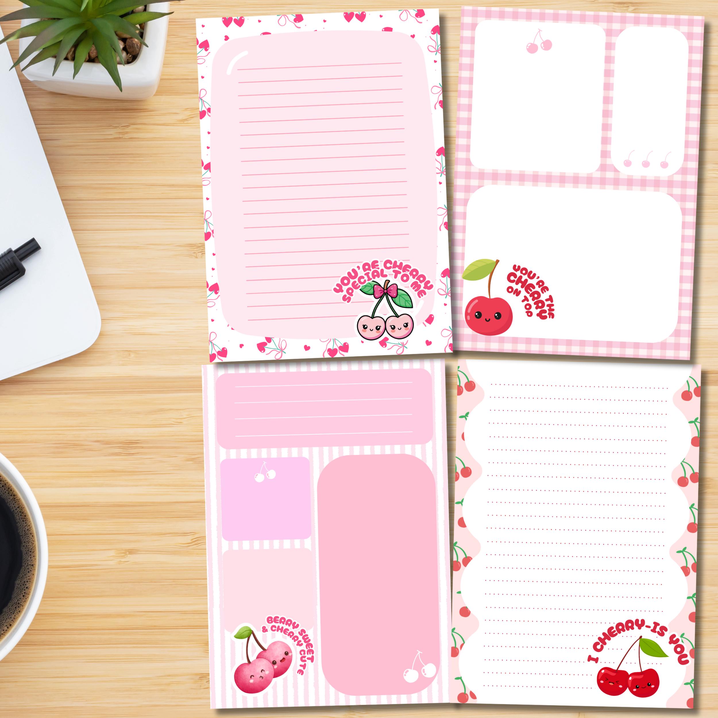 Cherry Notepad, Cherry Design, Cherry Print, Positive Printable Notepad ...