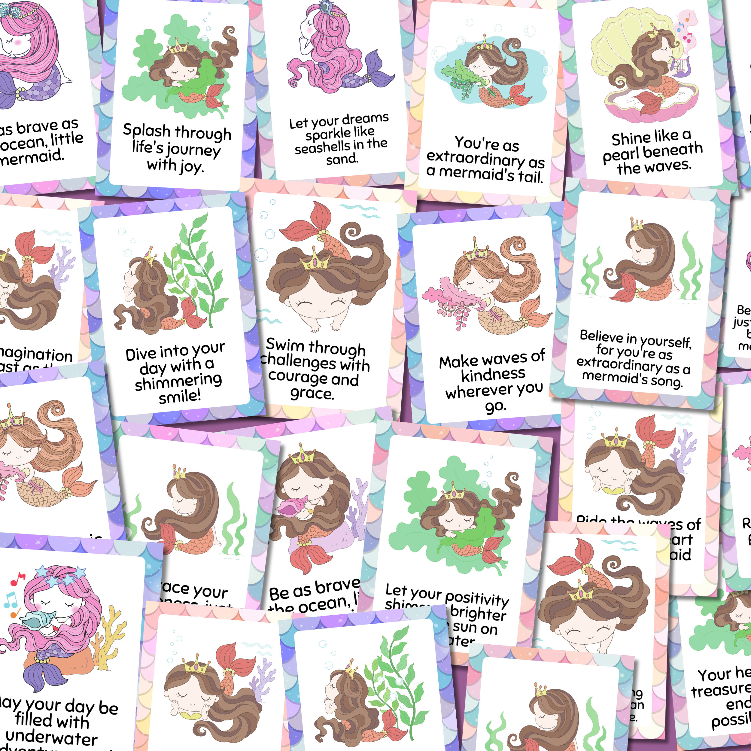 Mermaid Positive Affirmation Cards Printable for Children, Quotes Back ...