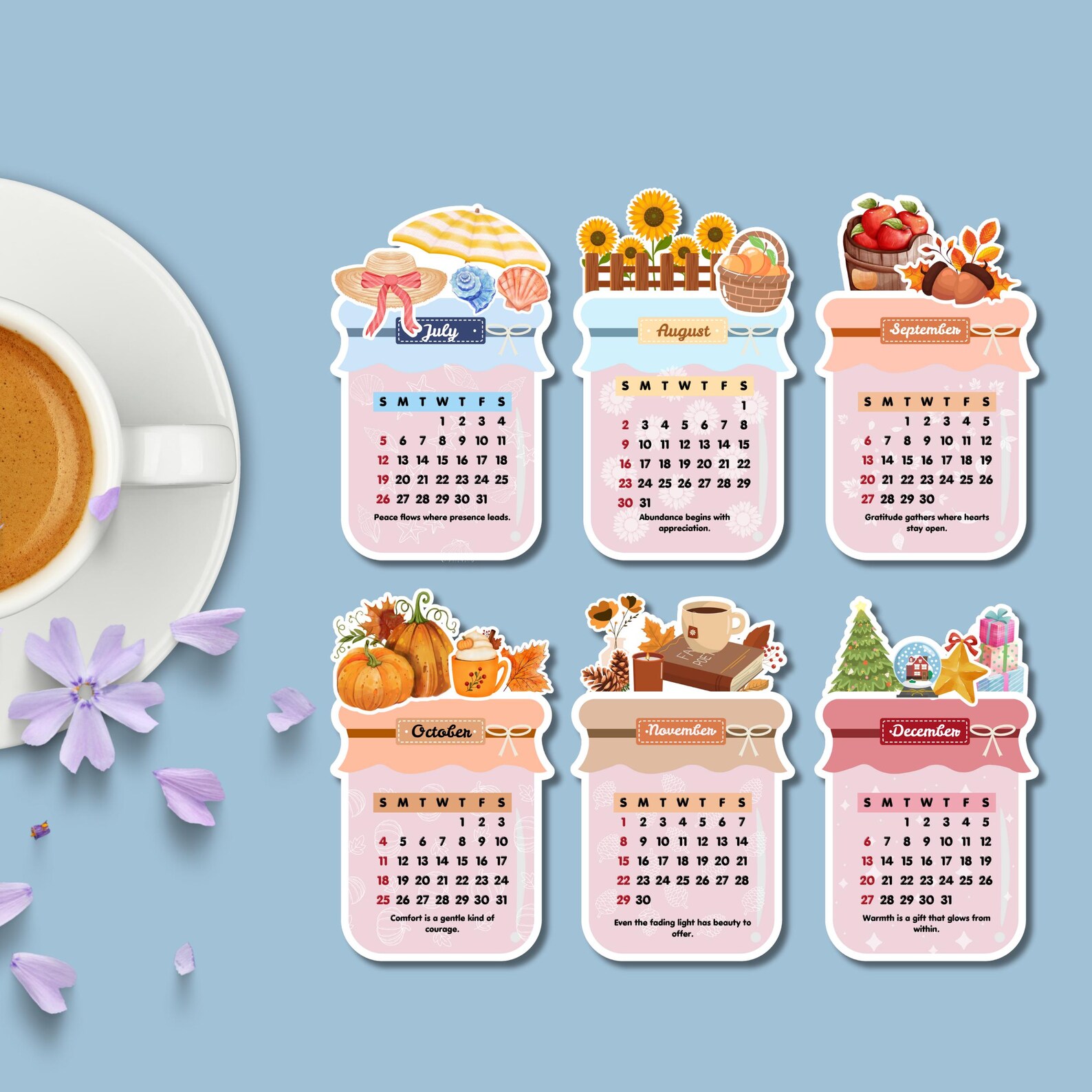Seasons in a Jar, 2026 Calendar, Jar Calendar, Printable Calendar, Cute ...