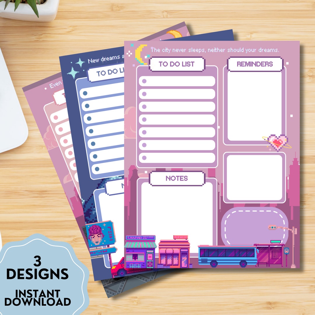 Cute Pixel Notepad, Printable Notepad, Kawaii Memo Pad, Pixel Art Daily ...