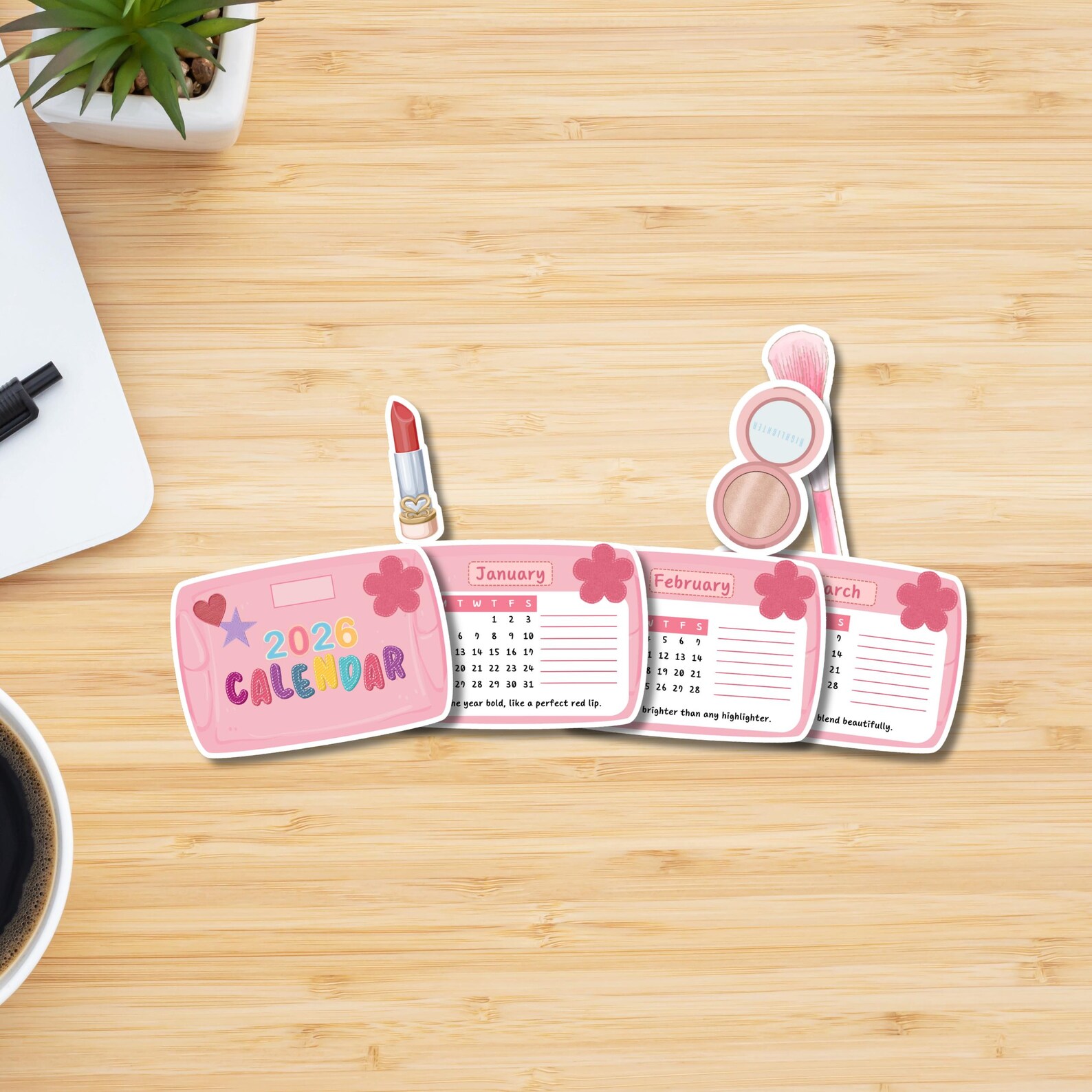 2026 Calendar, Make up Bag Calendar, Printable Calendar, Cute Calendar ...