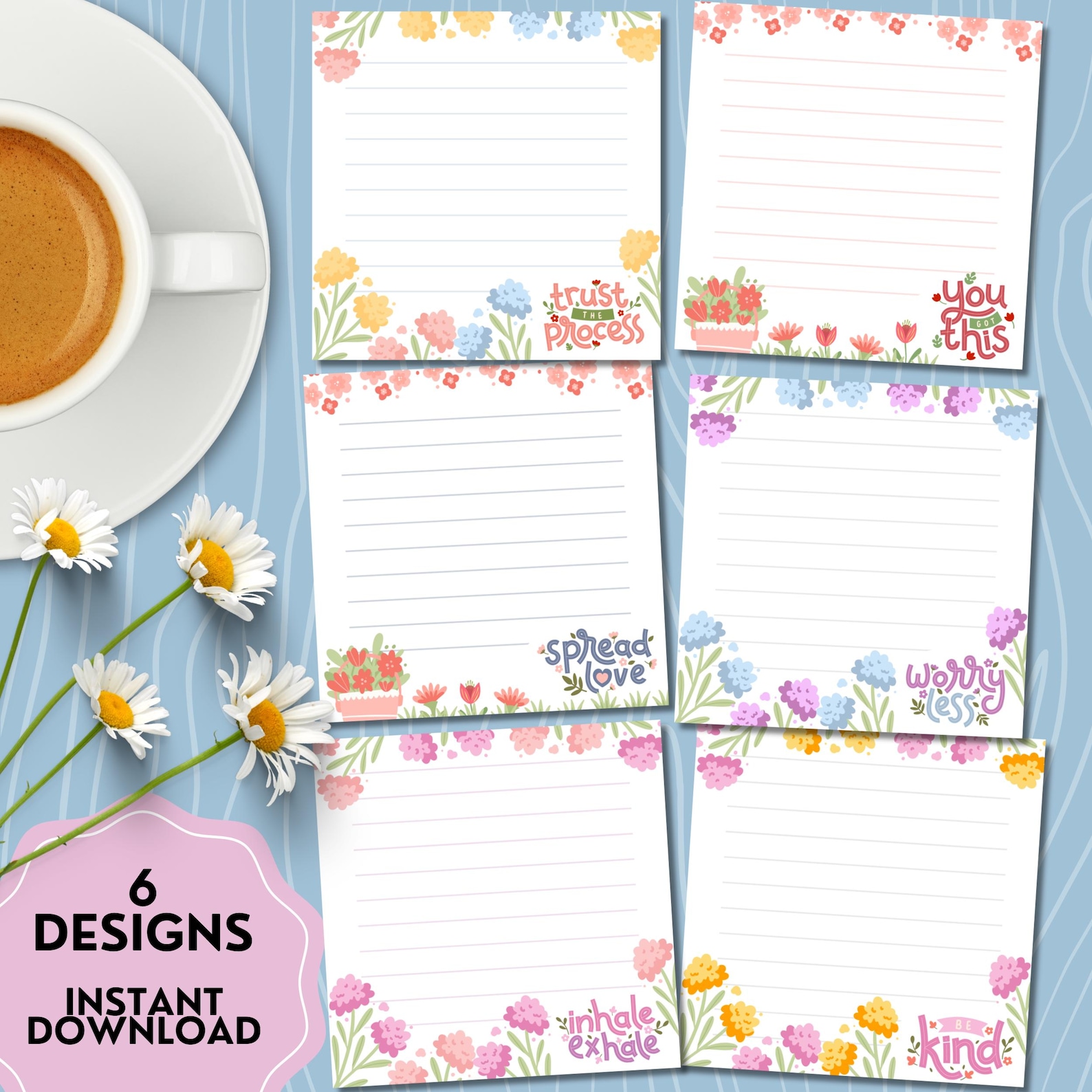 Flower Printable Notepad , Positive Affirmation Printable Memo Pad ...
