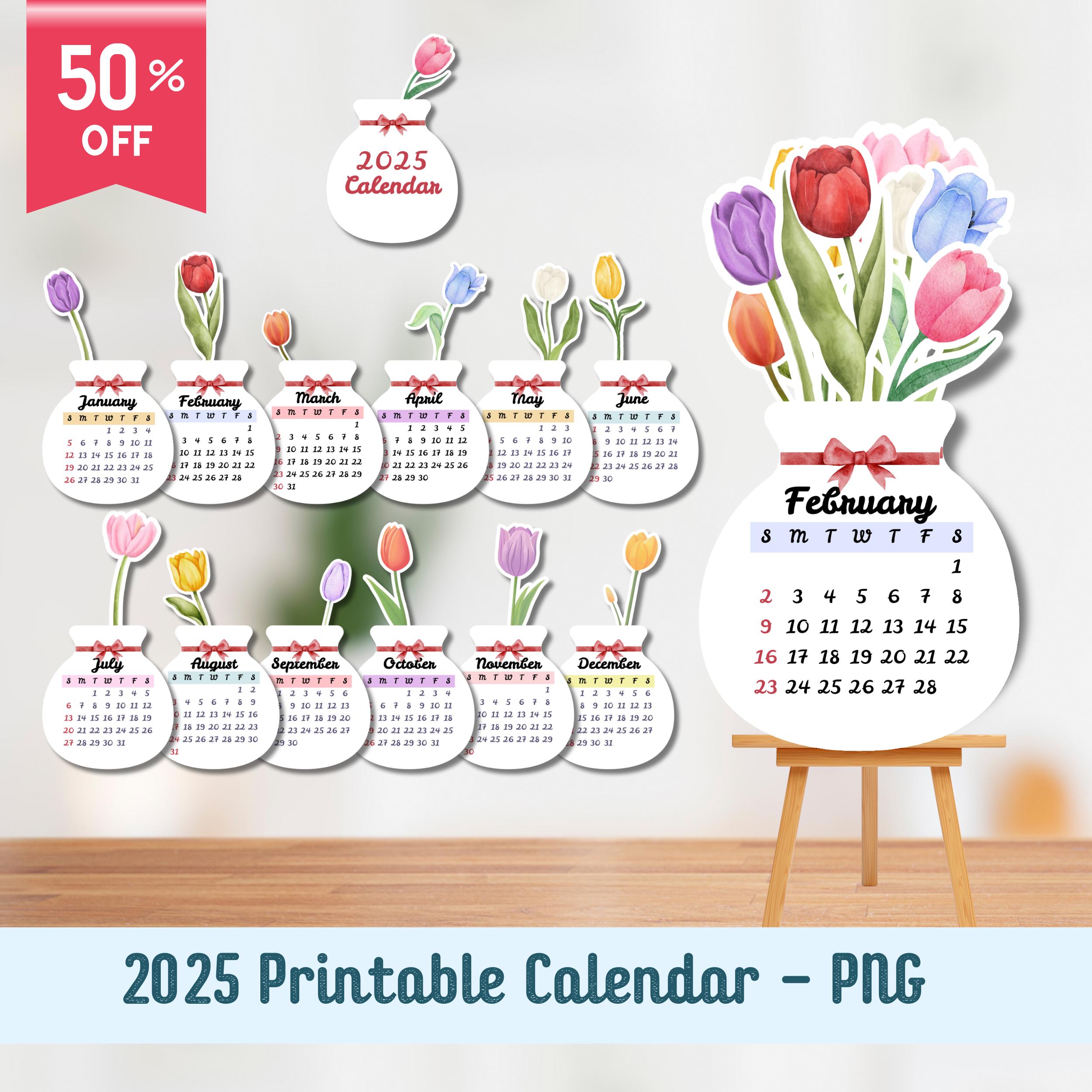 Tulips Calendar, Floral Calendar, Printable Calendar, Cute Calendar ...