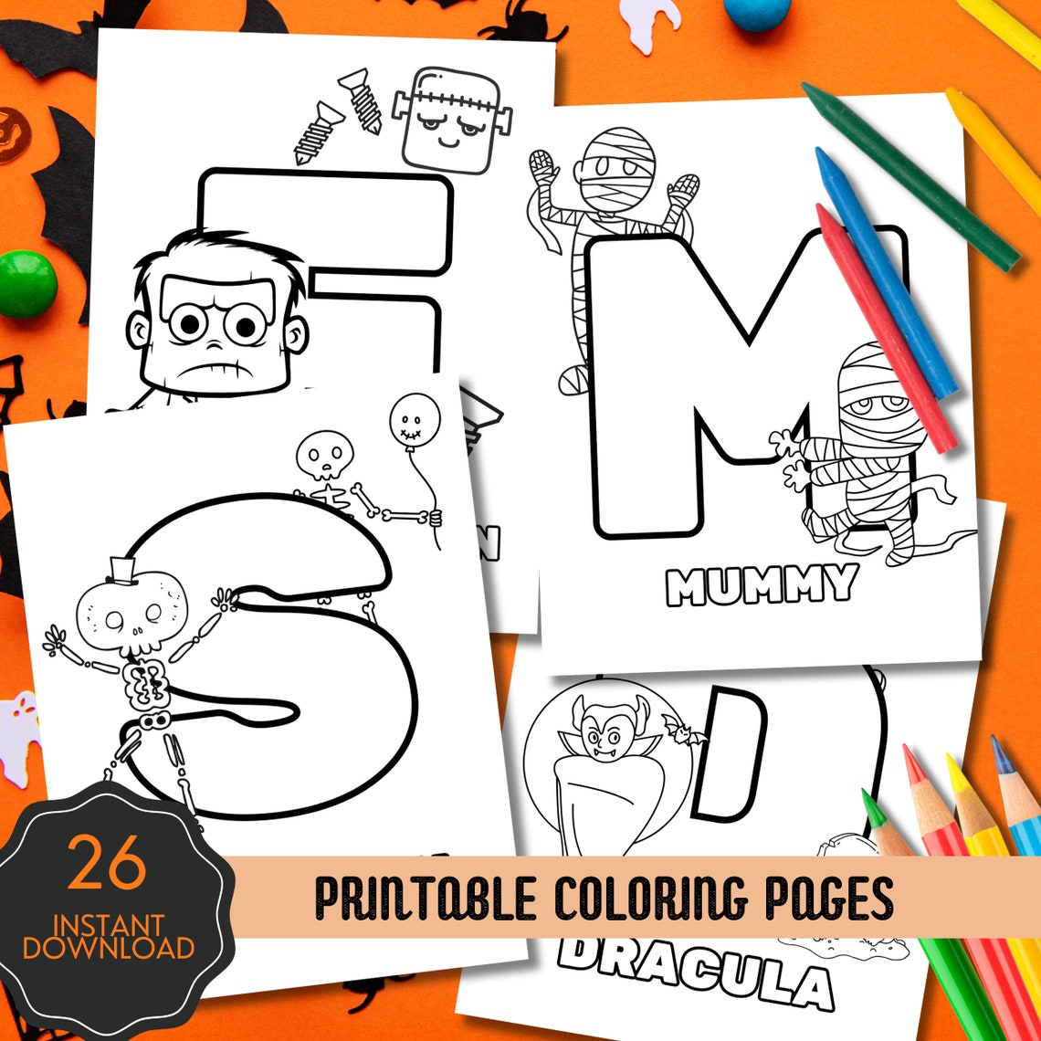 Halloween Alphabet Coloring Pages, Printable Worksheets for Kids ...