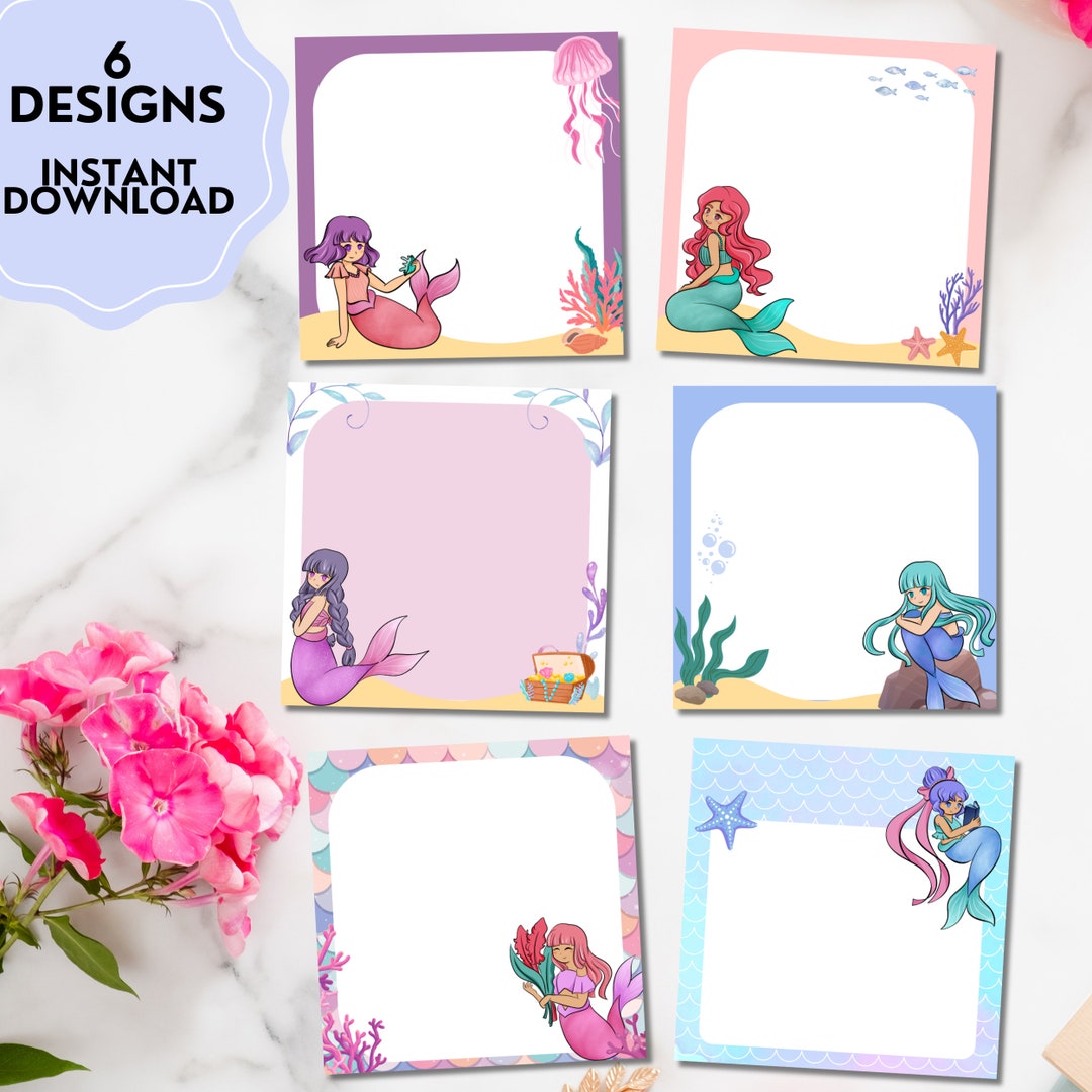 Mermaid Printable Memo Pad , Girl Printable Notepad , Kawaii Memo ...