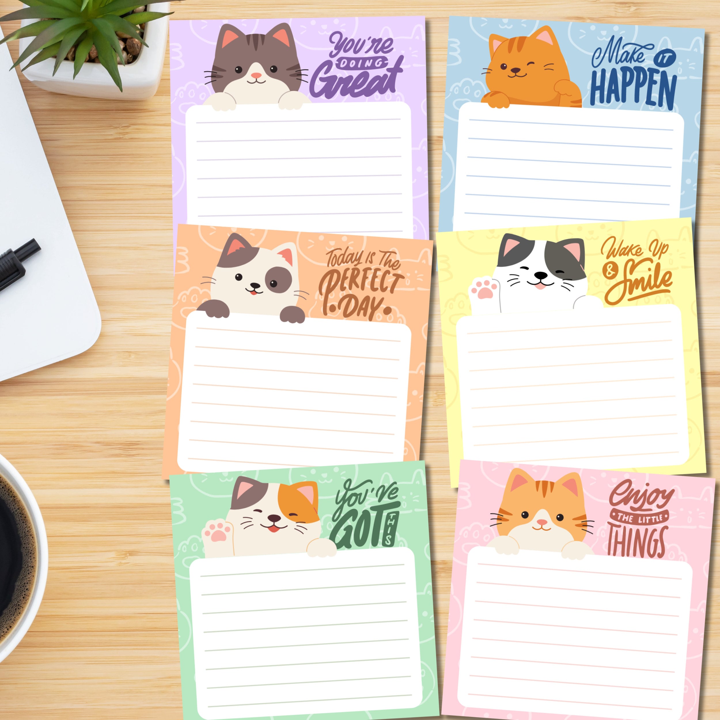 Peeking Cat Printable Memo Pad , Positive Affirmation Printable Notepad ...