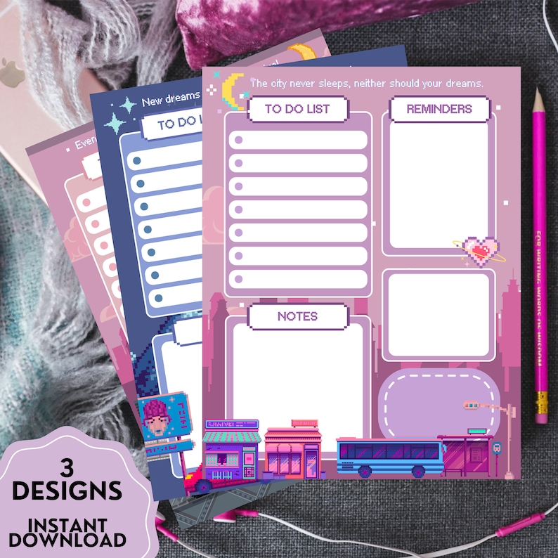 Cute Pixel Notepad, Printable Notepad, Kawaii Memo Pad, Pixel Art Daily ...