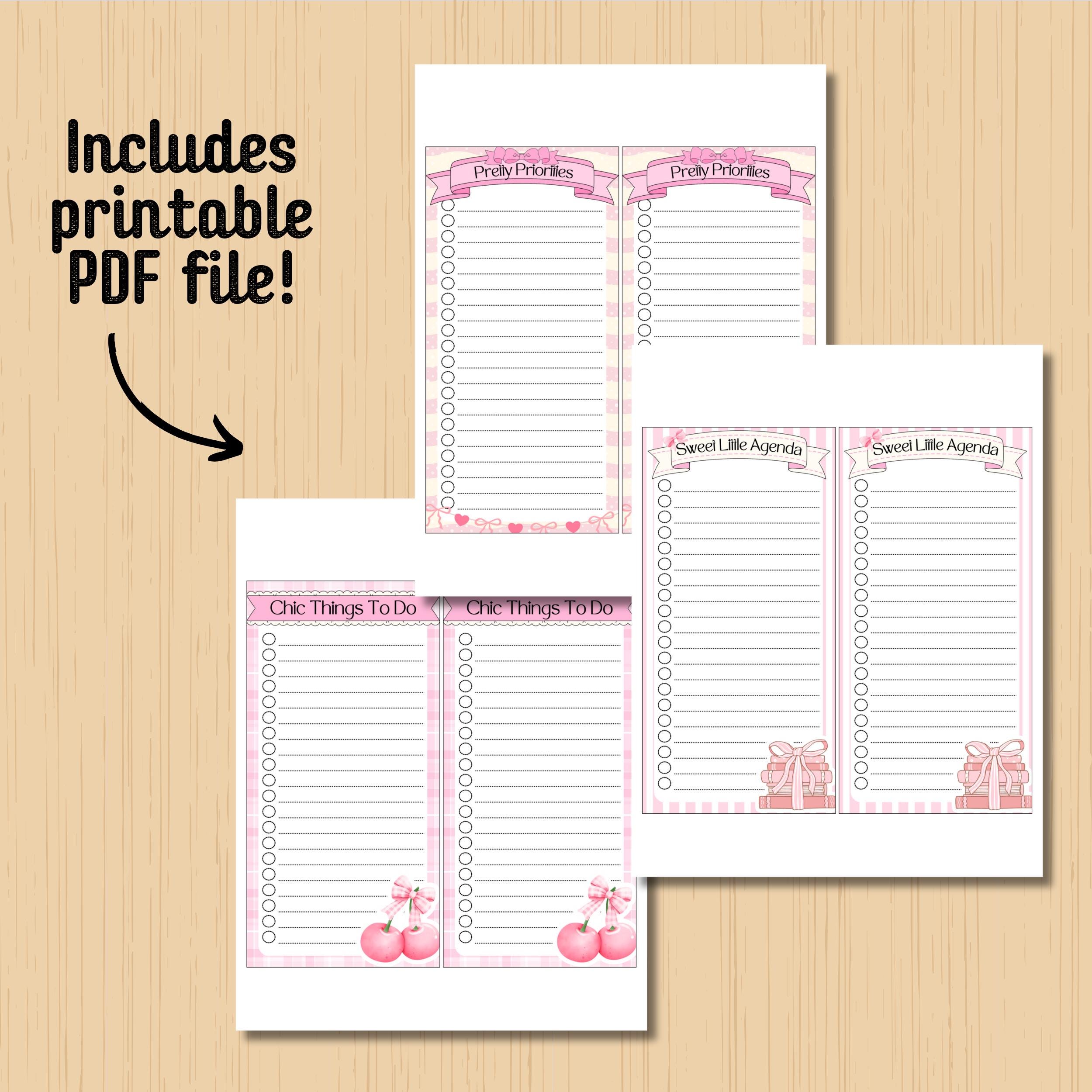 Coquette to Do List, Printable Notepad , Kawaii Memo, to Do List, Cute ...
