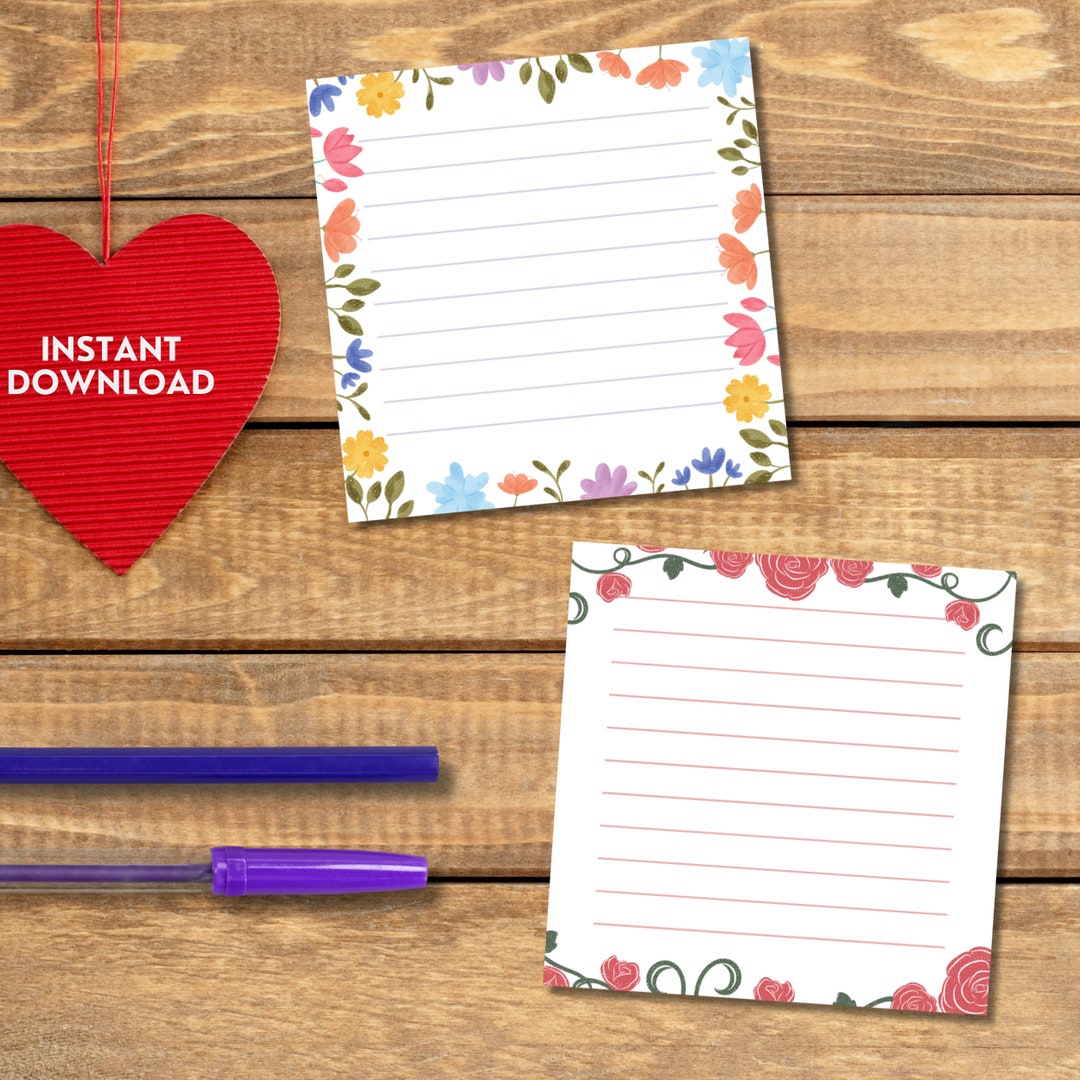 Printable Memo Pad Valentines, Flower Printable Notepad, Floral Kawaii ...