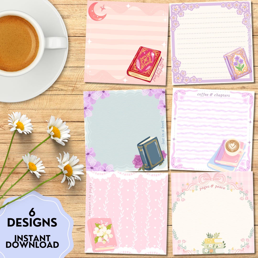 Bookish Notepad Printable, Literary Girl, Cute Girl Notepad, Cute ...