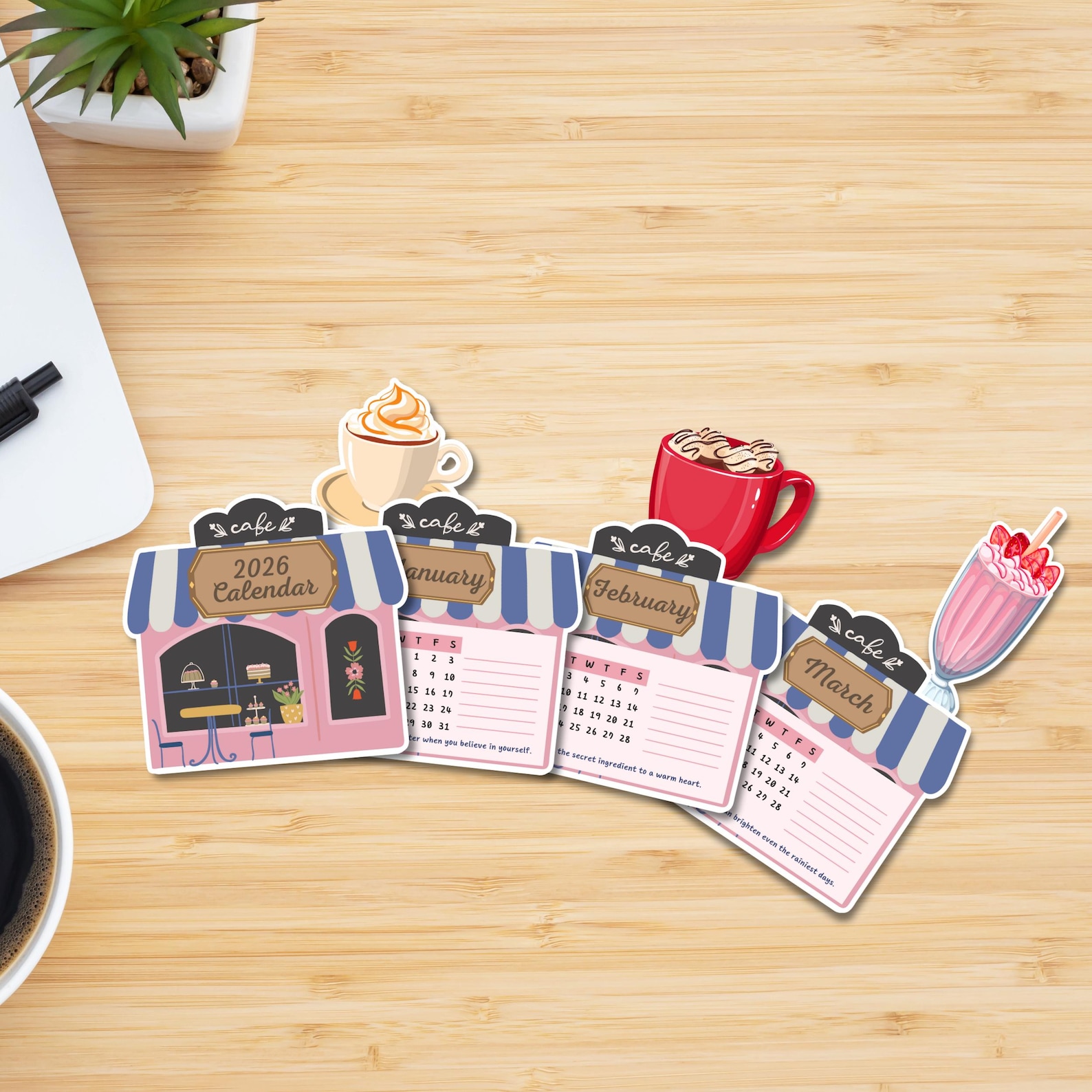 2026 Calendar, Cafe Calendar, Printable Calendar, Cute Calendar ...