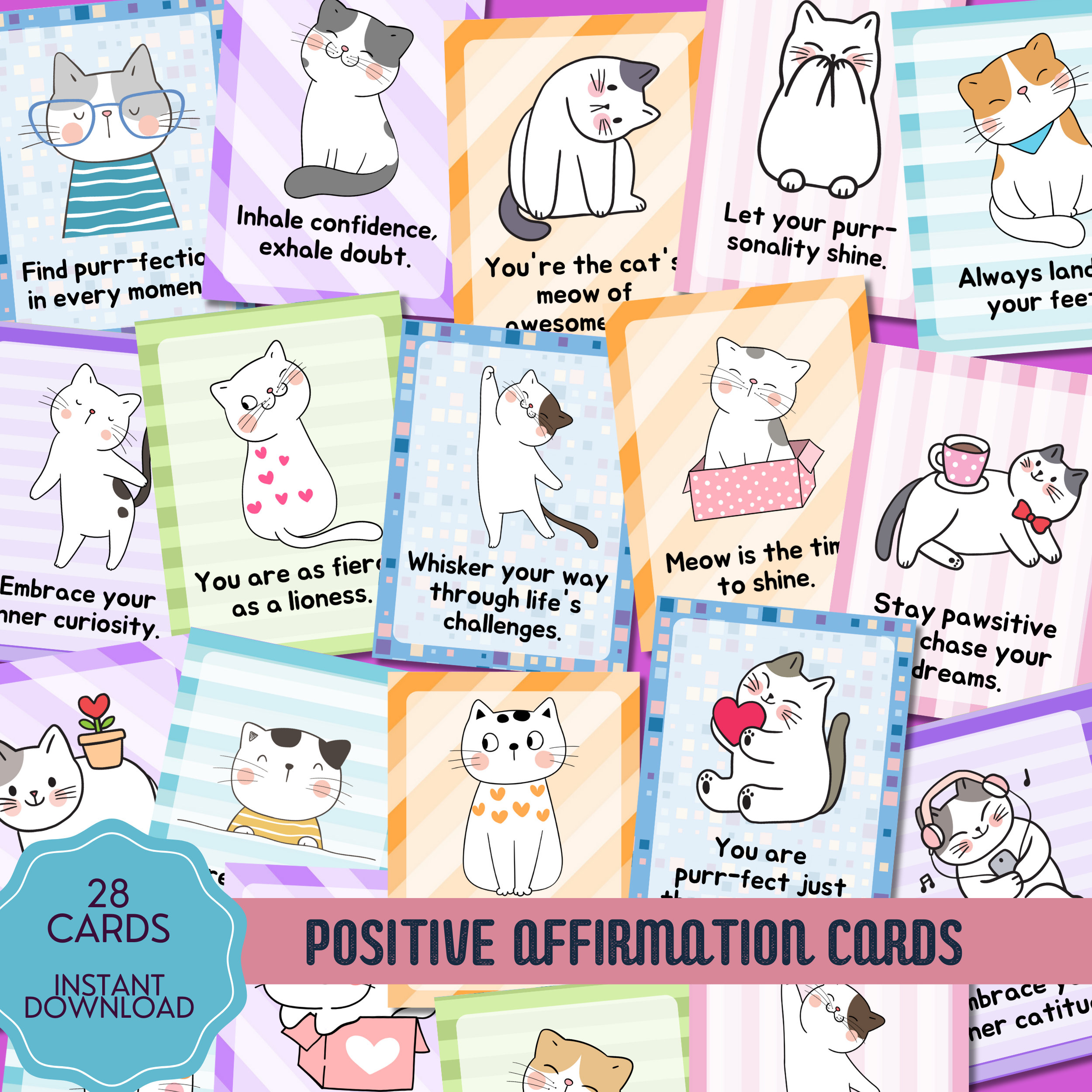 Positive Affirmation Cards Cute Cat Printable for Children, Quotes Back ...