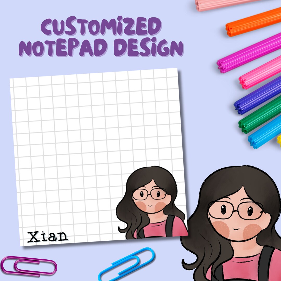 Custom Portrait Illustration Memo Pad, Cute Custom Cartoon Drawing ...