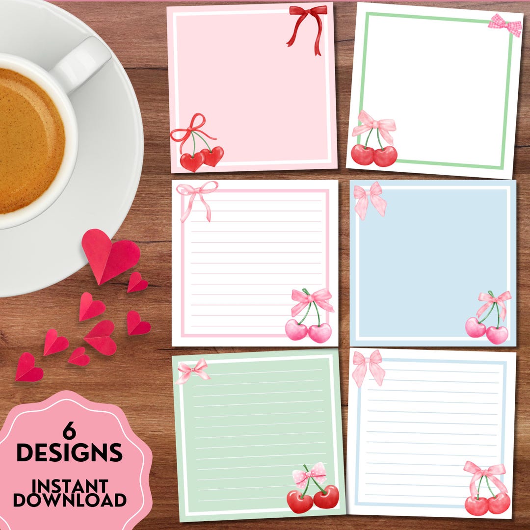 Cherry Coquette Print, Printable Notepad, Printable Stationery, Cherry ...