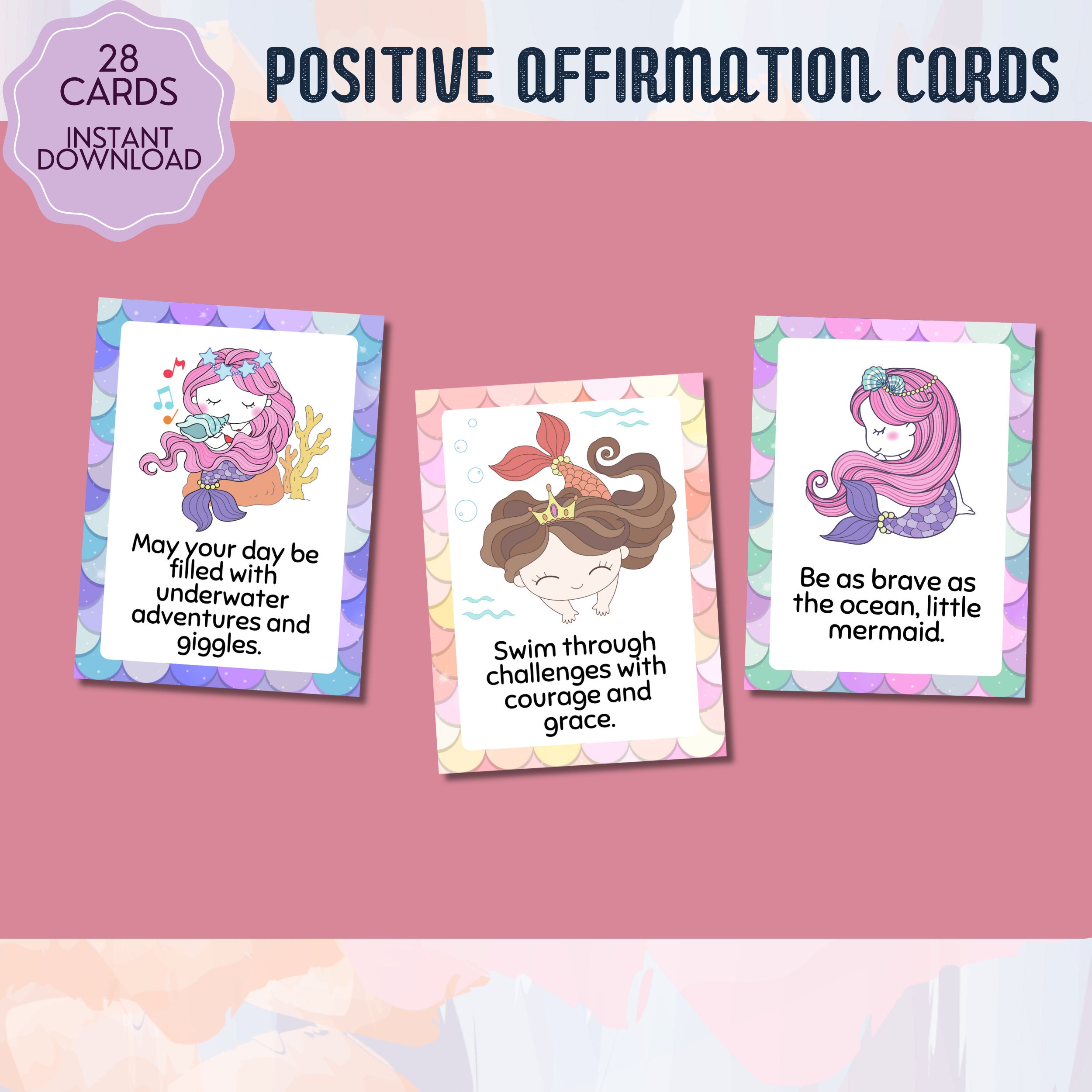 Mermaid Positive Affirmation Cards Printable for Children, Quotes Back ...