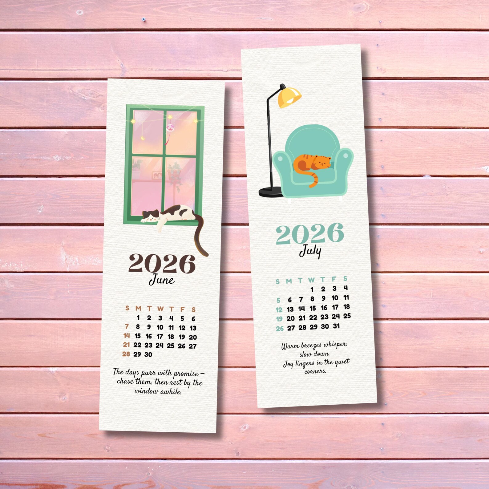 Cozy Cat Calendar Bookmark, Printable Bookmarks, Digital Bookmarks ...