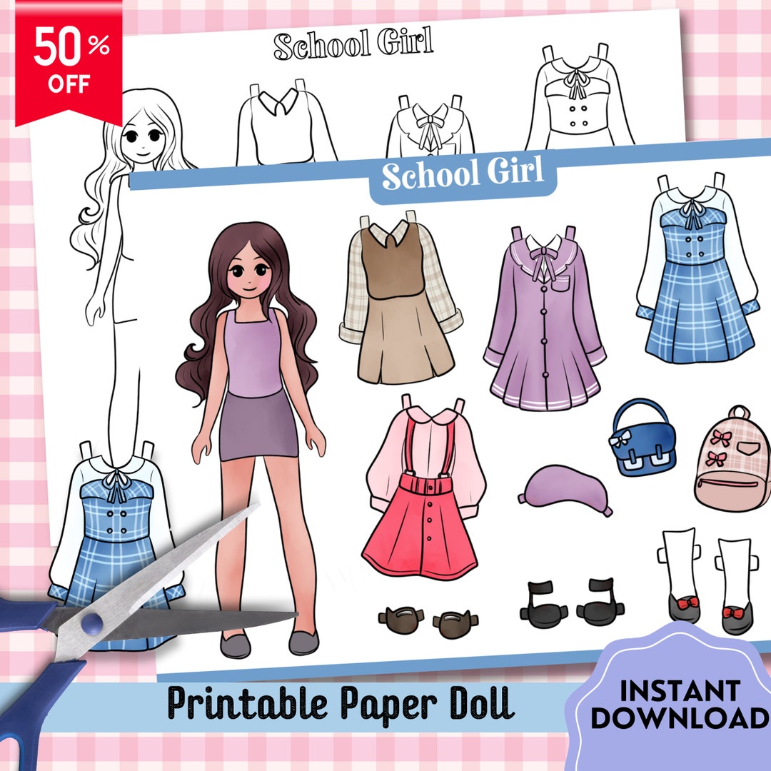 Paper Dolls Printable, School Girl Coloring Pages, Cute Paper Dolls ...