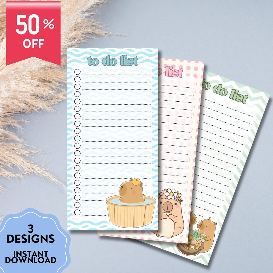 Cute Capybara List, Printable Notepad , Kawaii Memo, to Do List, Cute Stationery, List Notepad ...