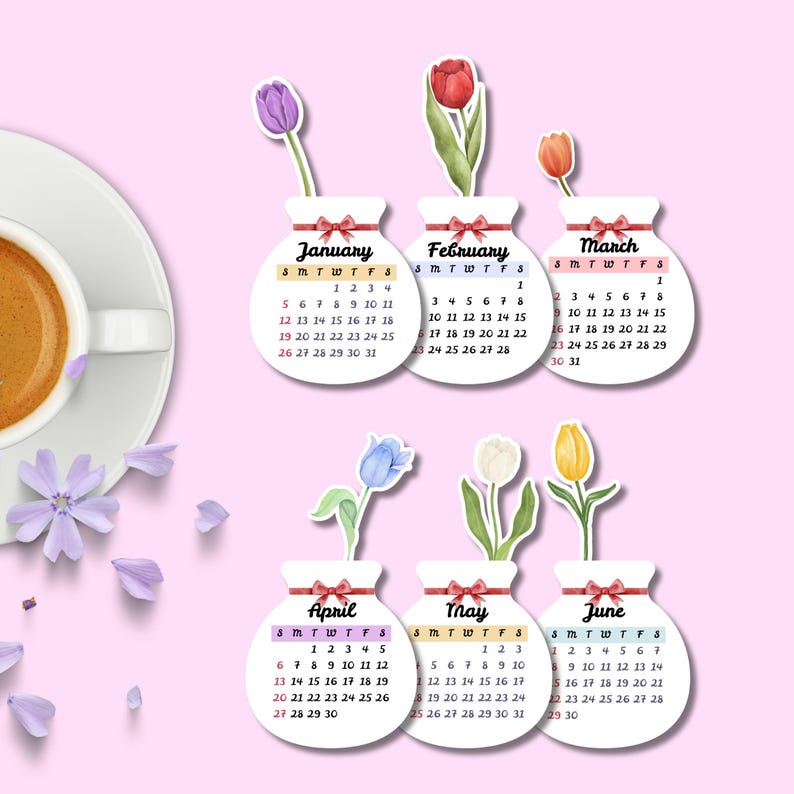 Tulips Calendar, Floral Calendar, Printable Calendar, Cute Calendar ...