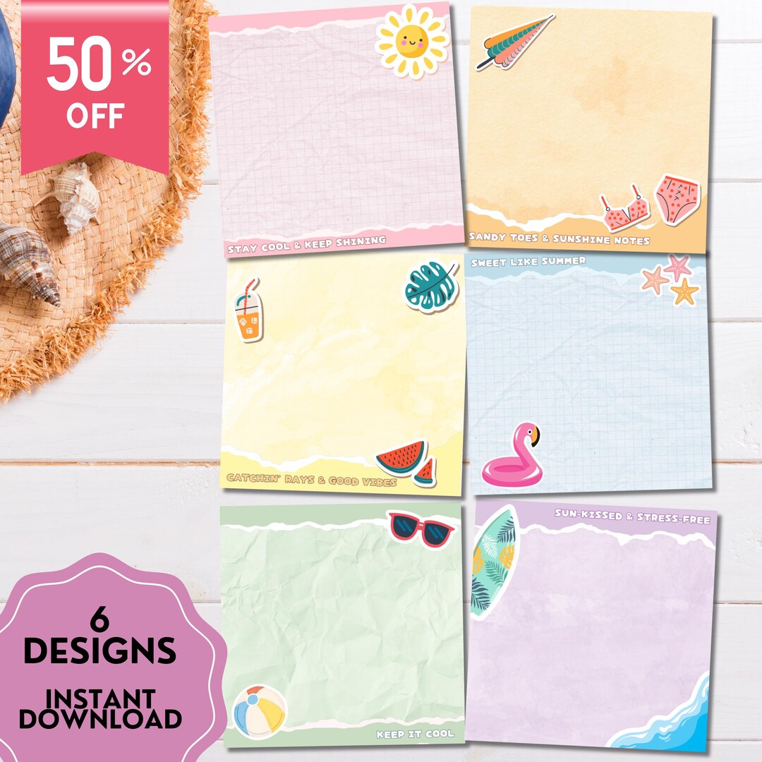 Summer Notepad, Printable Notepad, Kawaii Memo, Cute Stationery, Summer ...