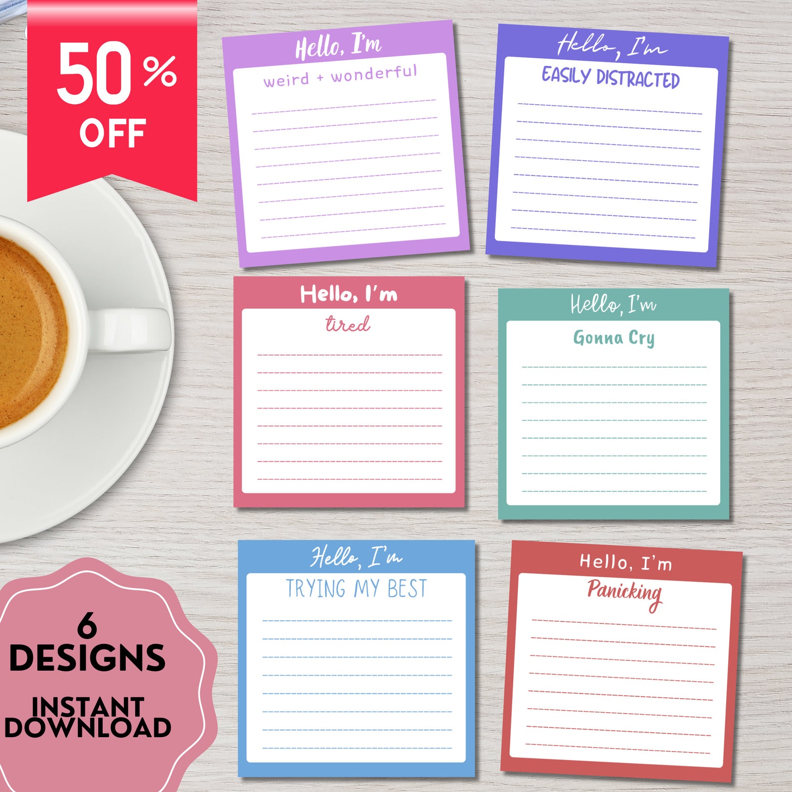Funny Printable Notepad, Kawaii Memo Sheets ,cute Stationery ,nametag ...