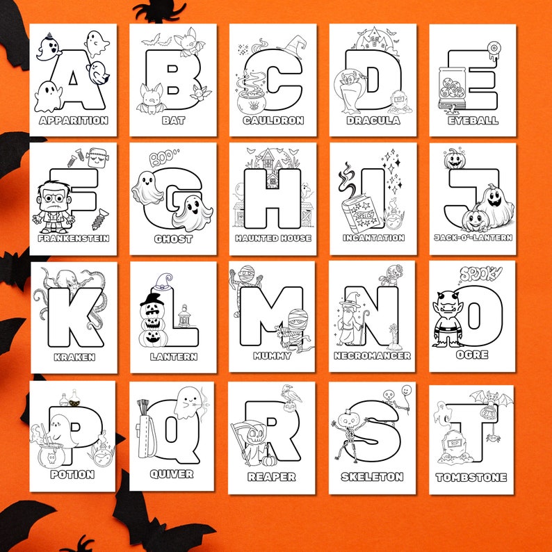 Halloween Alphabet Coloring Pages, Printable Worksheets for Kids ...