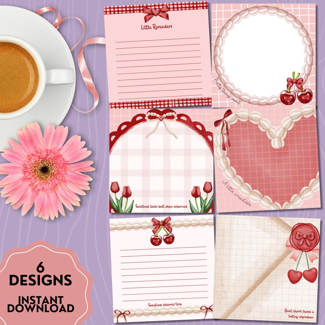 Cherry Coquette Printable Notepad, Vintage Coquette Printable ...