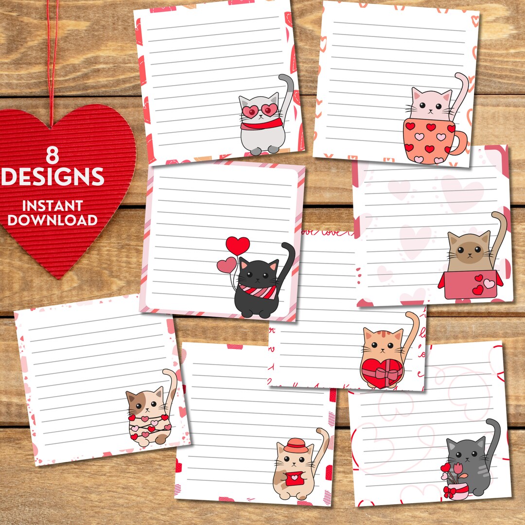 Printable Memo Pad , Valentines Cute Cat Printable Notepad , Printable ...