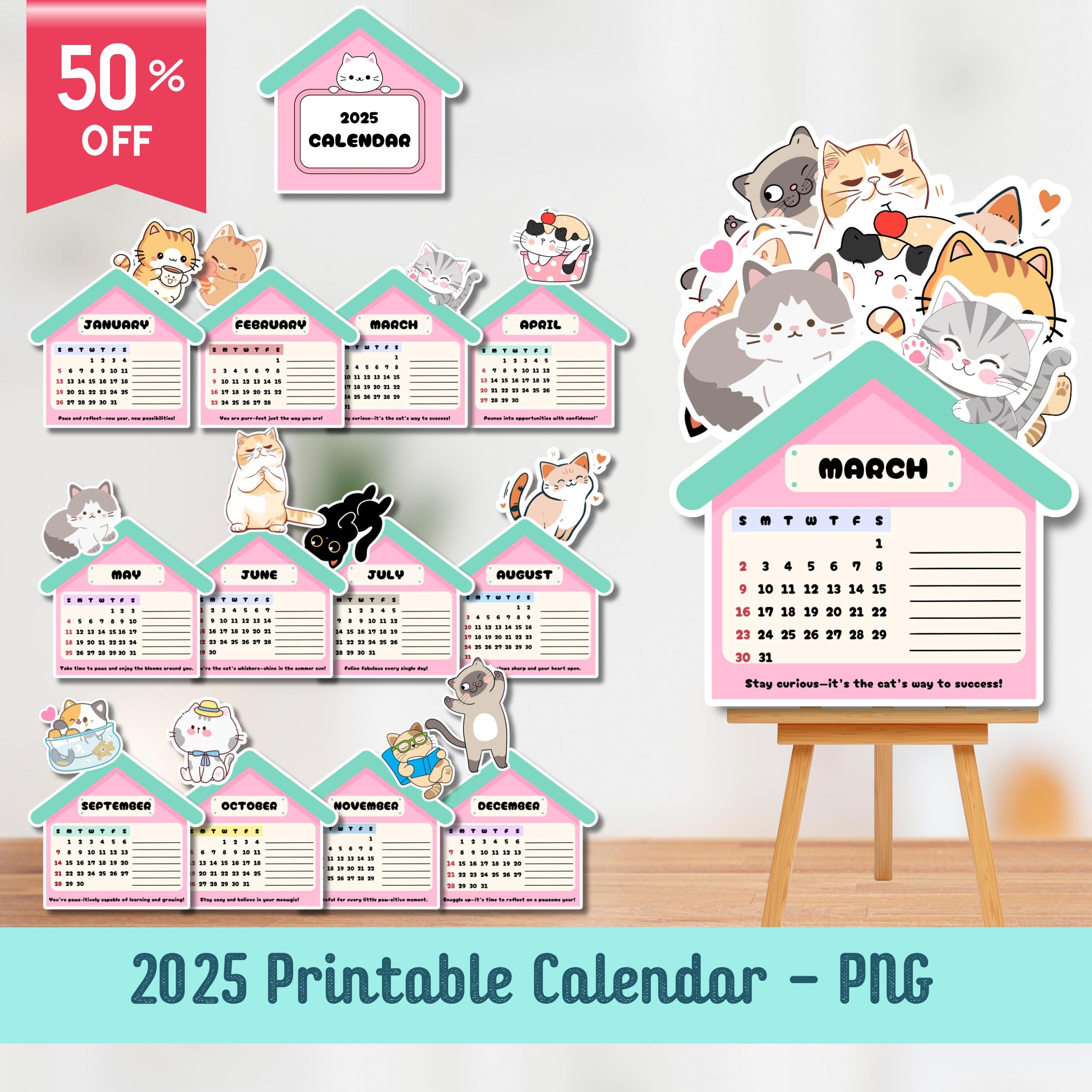 Cat Calendar, Kawaii Cat Calendar, Printable Calendar, Cute Calendar ...