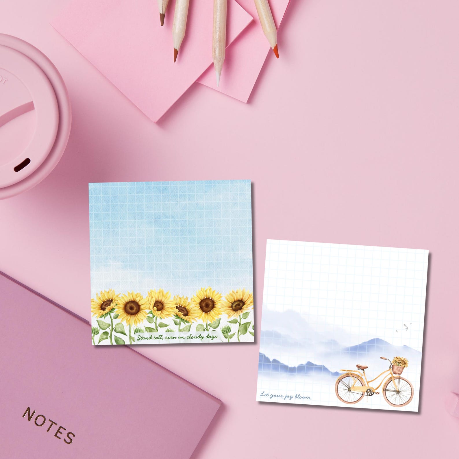 Sunflower Notepad, Printable Notepad, Sunflower Print, Cute Stationery ...