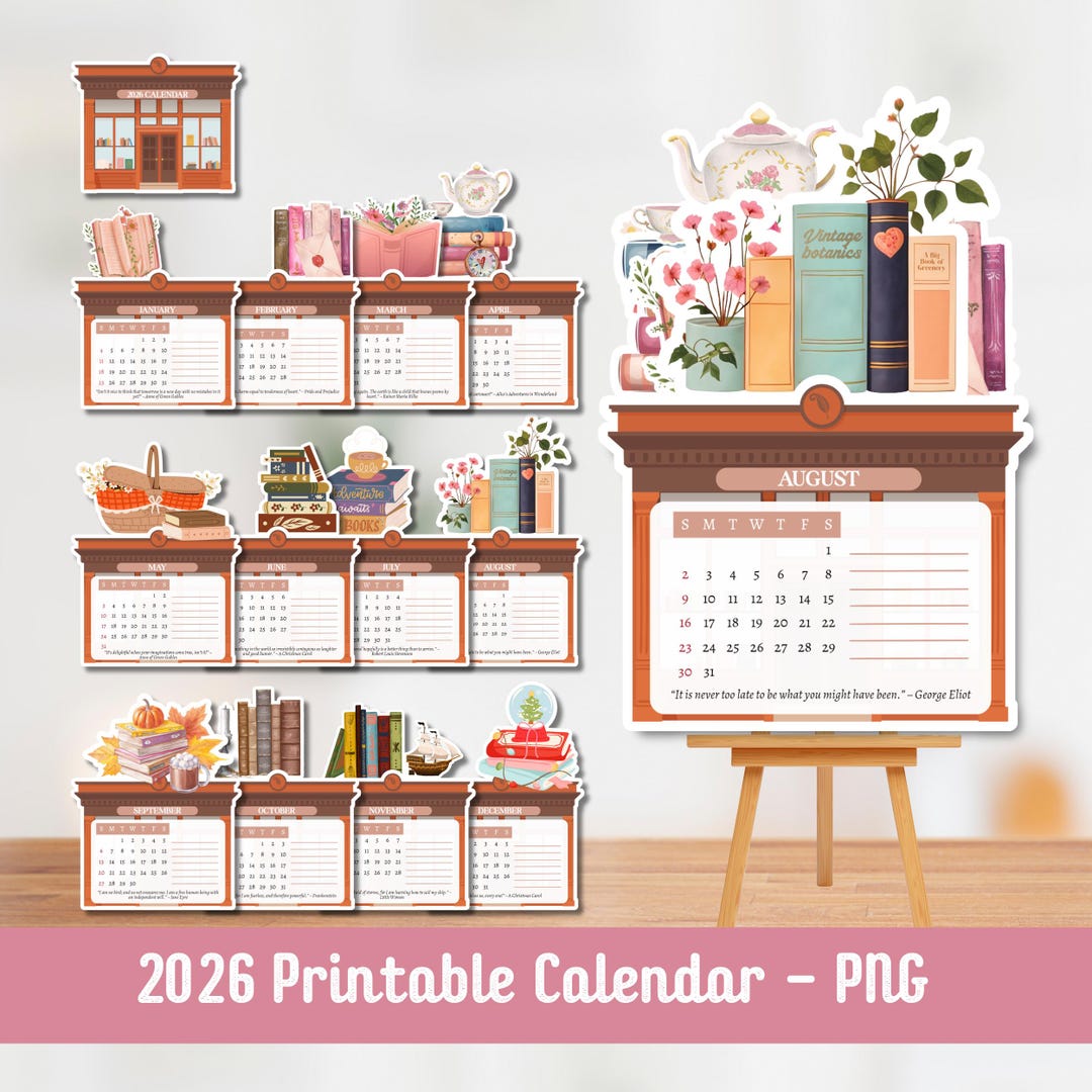 2026 Calendar, Book Lover Calendar, Printable Calendar, Cute Calendar ...