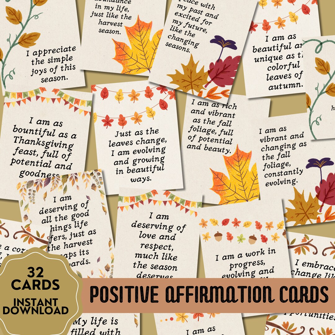 Thanksgiving Positive Affirmation Cards Printable, Autumn Positive ...